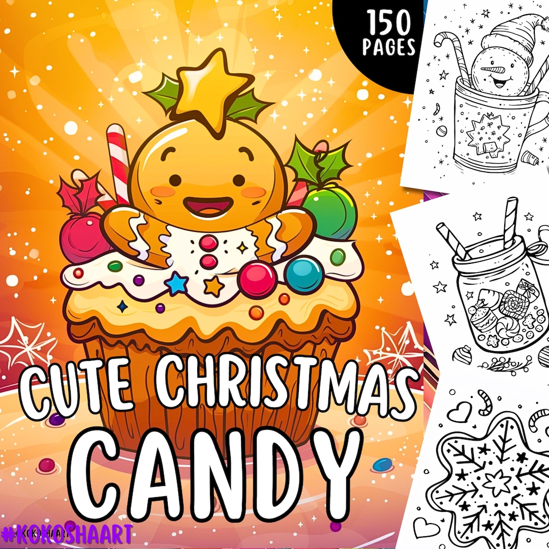 Christmas Candy Coloring Pages, 150 Cute and Cozy Holiday Illustrations ...