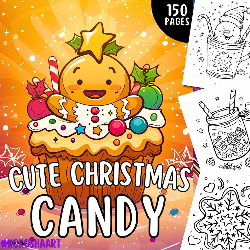 Christmas Candy Coloring Pages, 150 Cute and Cozy Holiday Illustrations ...