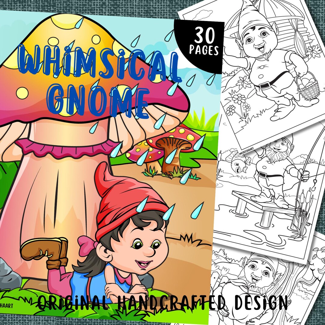 Whimsical Gnome Coloring Page – Fun Printable for Kids and Adults - Etsy