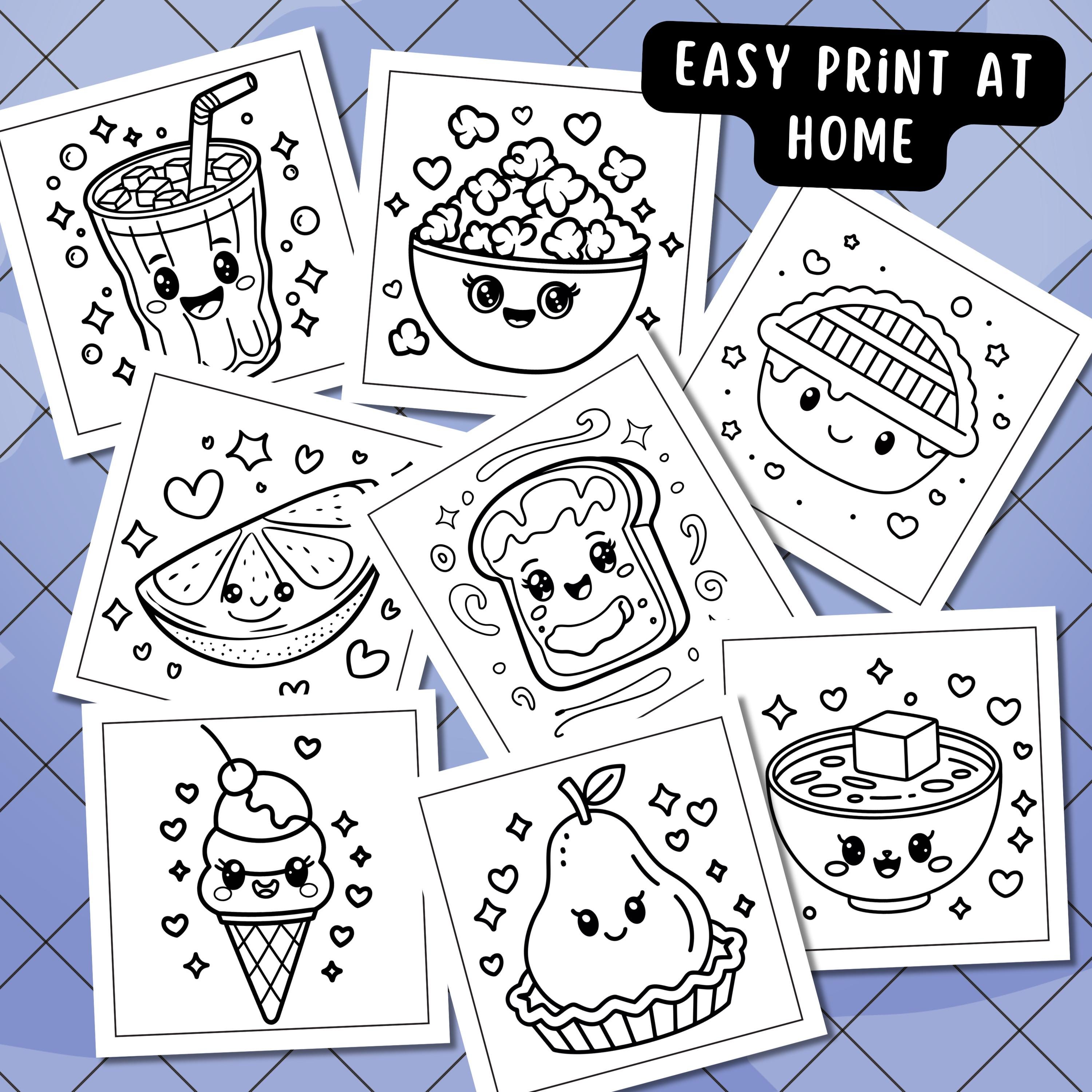 Food and Drink Coloring Pages, Set Four 200 Pages, Kawaii Food Coloring ...