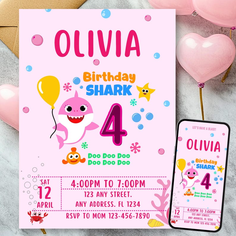 Baby Shark Birthday Invitation, Editable Birthday Invitation, Baby ...