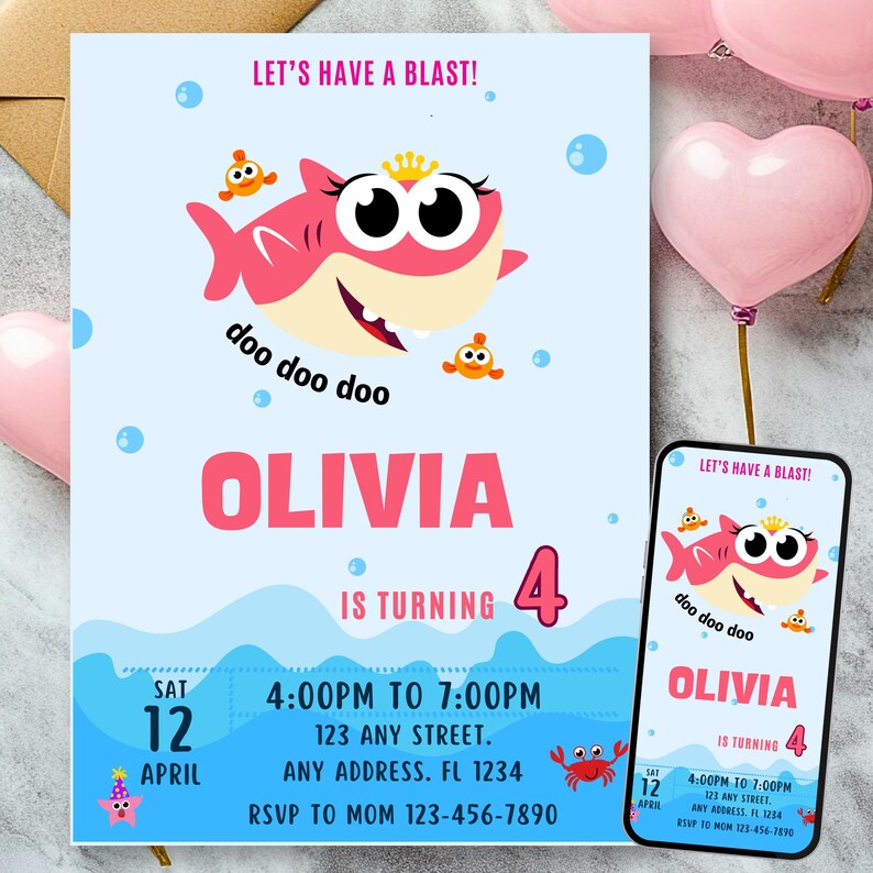 Baby Shark Birthday Invitation, Editable Birthday Invitation, Baby ...