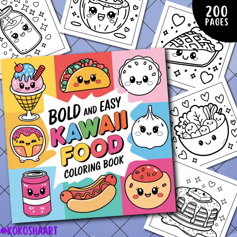 Food and Drink Coloring Pages, Set Four 200 Pages, Kawaii Food Coloring ...