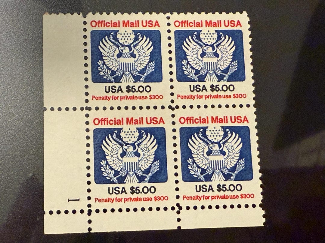 Vintage Official Mail USA Plate Block Set, Mint Never Hinged (1980s ...