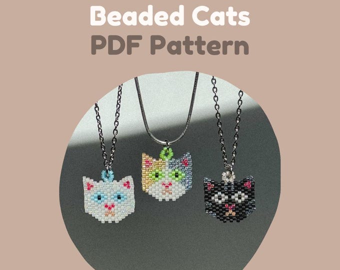 Cute Cat - Brick and Peyote Stitch Pattern, Seed Beads Cat Pattern ...