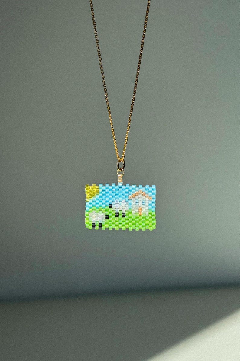 Step-by-step Peyote Stitch Bead Pattern, Farm Pendant Beading Tutorial for Beginners, Sheep ...