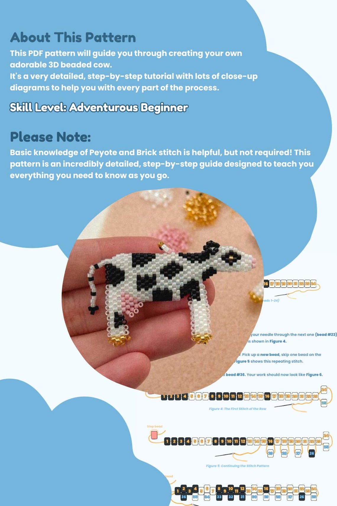 3D Beaded Cow PDF Pattern | Peyote & Brick Stitch Tutorial | DIY Animal ...