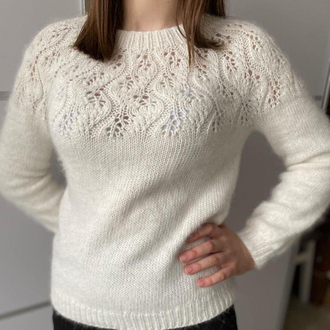 Elegant Handmade White Angora Lace Sweater for Women, Fluffy Wedding ...