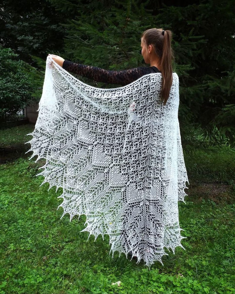 Handknitted White Wedding Lace Shawl With Mohair and Silk,lace Shawl ...