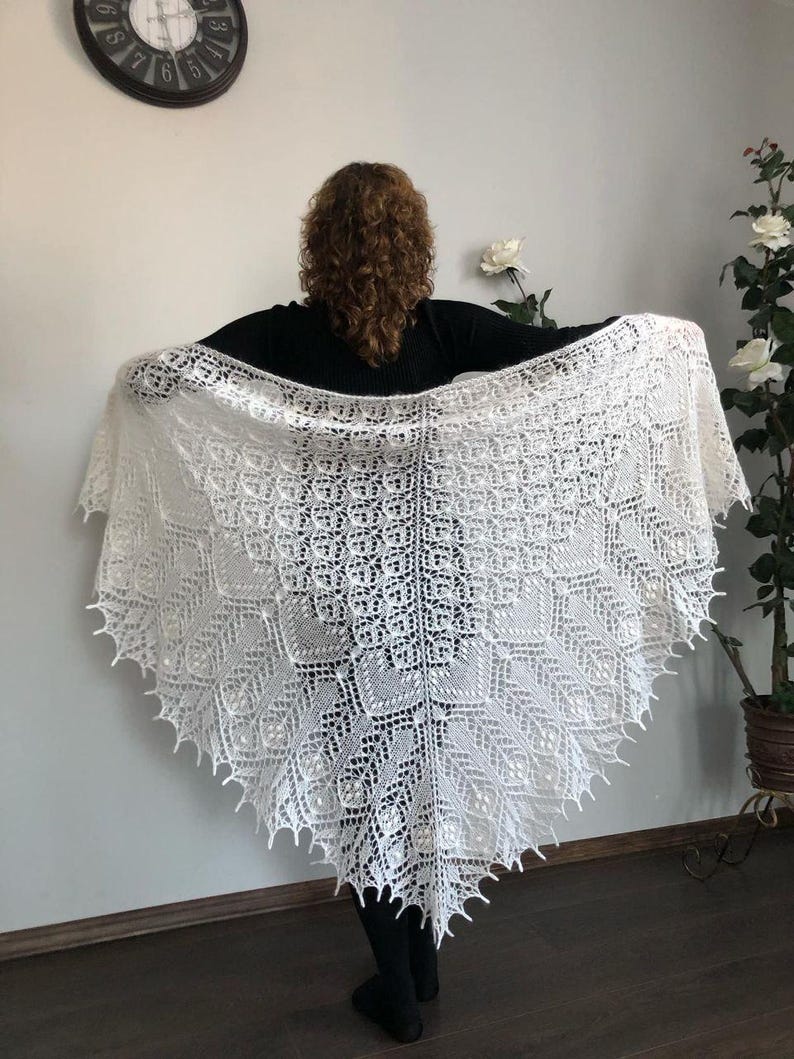 Handknitted White Wedding Lace Shawl With Mohair and Silk,lace Shawl ...