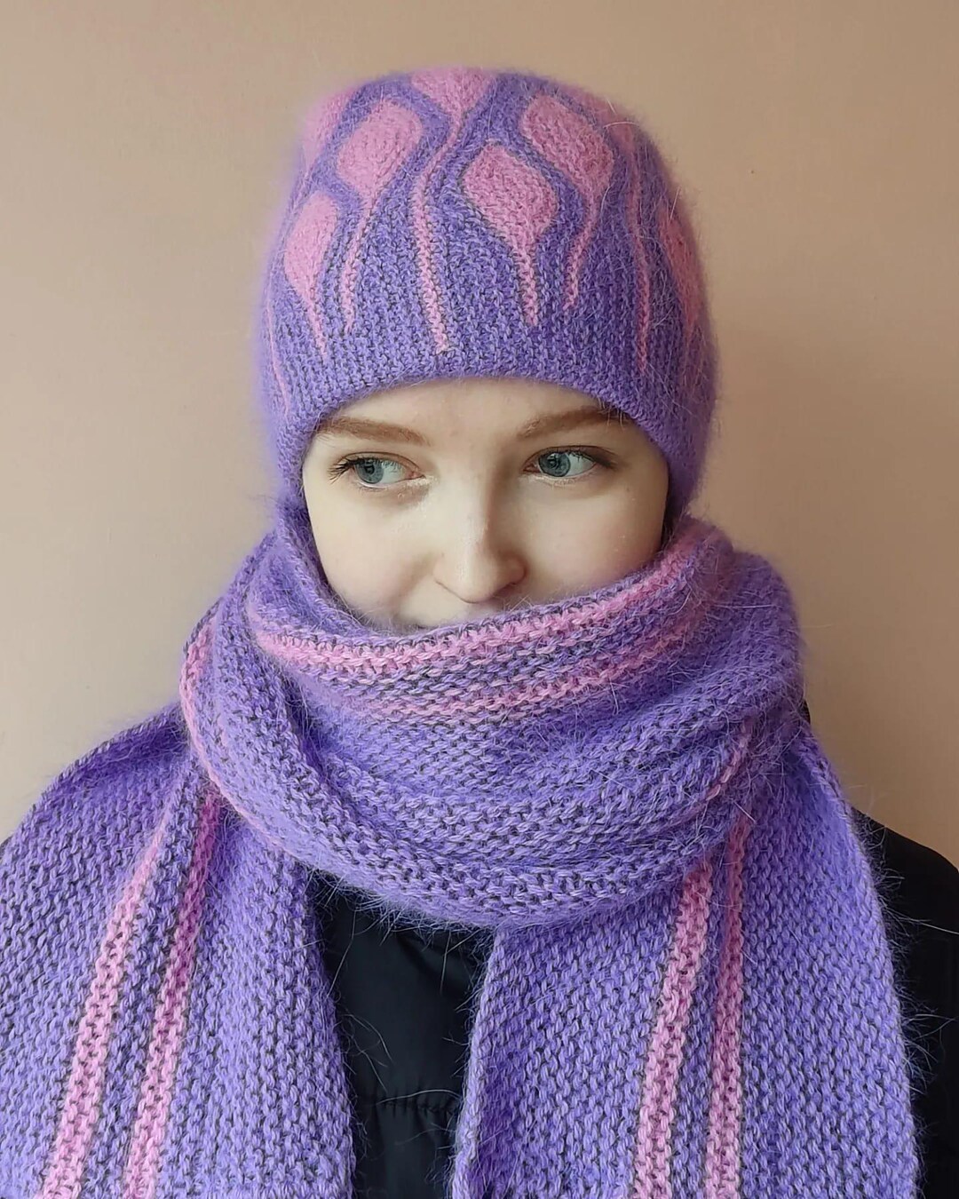 Knitted Set, Hat Scarf Set, Angora Hat, Fluffy Hat, Luxury Skarf ...
