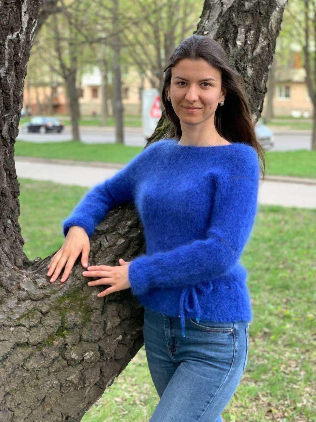 Cozy Blue Mohair Wool Sweater, Fluffy Knit Pullover for Women, Soft ...