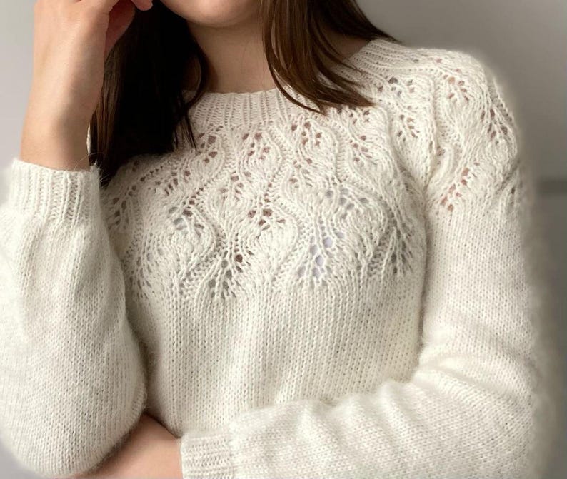Elegant Handmade White Angora Lace Sweater for Women, Fluffy Wedding ...