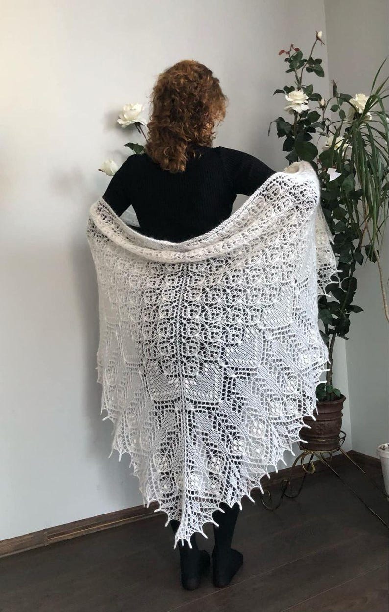 Handknitted White Wedding Lace Shawl With Mohair and Silk,lace Shawl ...