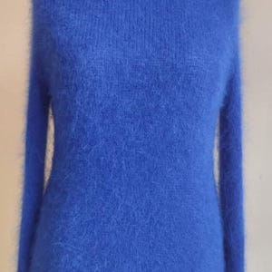 Blue Angora Turtleneck Sweater, Winter Knit Pullover, Long Sleeve Cozy ...