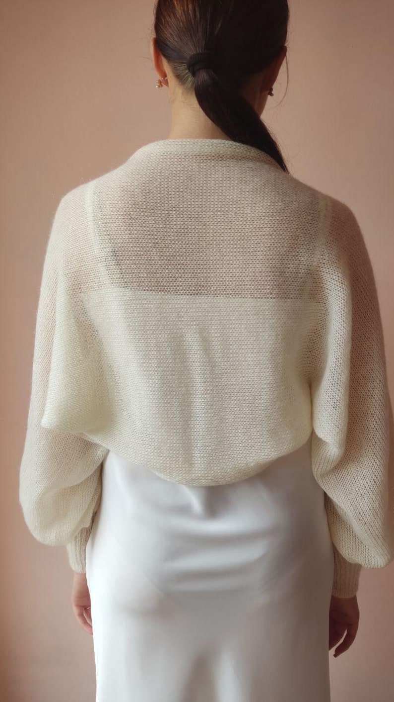 Ivory Bolero Shrug – Merino Wool & Mohair Bridal Cape, Puff Sleeve Knit ...