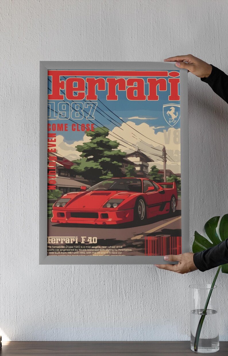 Ferrari F40 Retro Poster, Digital Retro Ferrari F40 Poster Edition ...