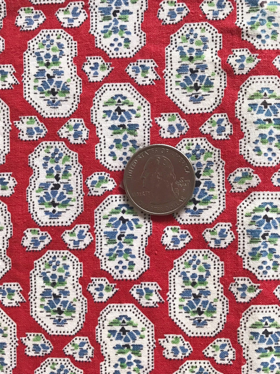 Vintage Red Print Cotton Fabric - Etsy