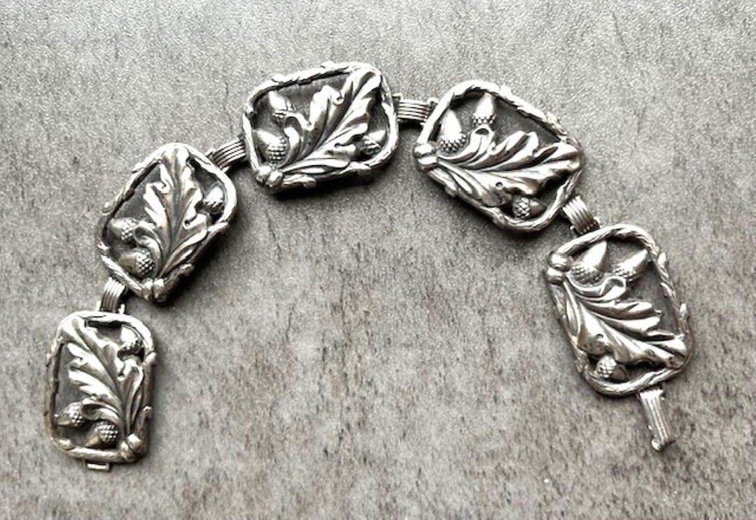 Sterling Silver Oak Leaf Acorn Link Bracelet Vintage 1940's - Etsy