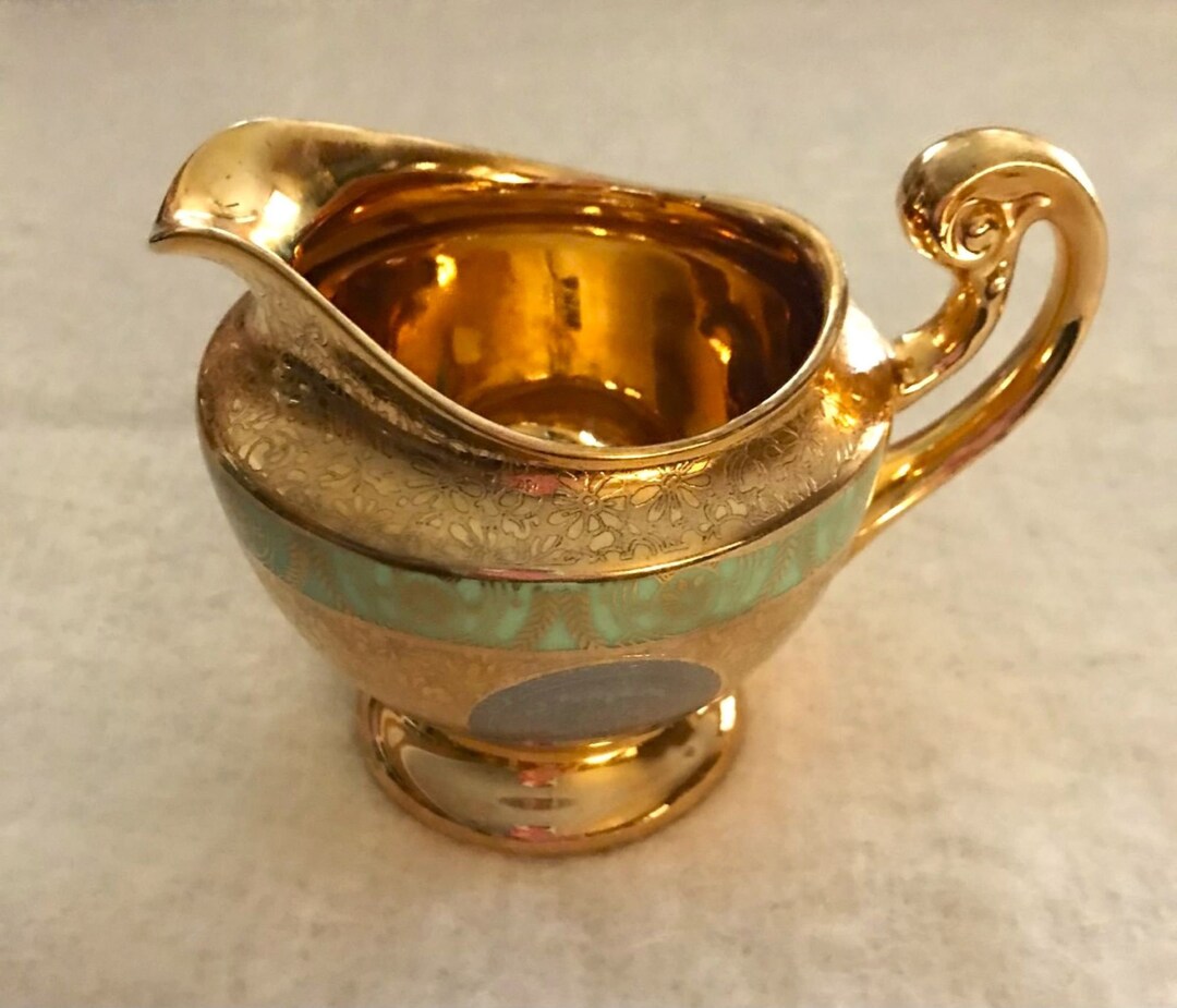 24 Karat Gold & Platinum Porcelain Creamer, Made in Czechoslovakia ...