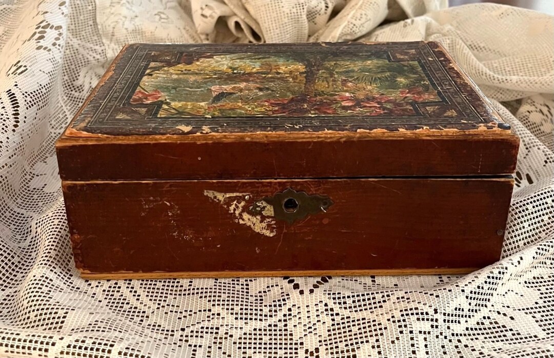 Handmade Sewing Box Antique Wooden Decoupage Asian Lid - Etsy