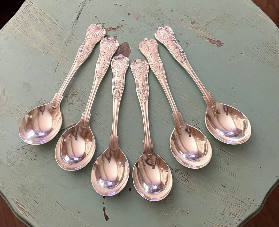 US Navy Silver Plate, Fouled Anchor Kings Pattern, Set of Six Oval Soup ...