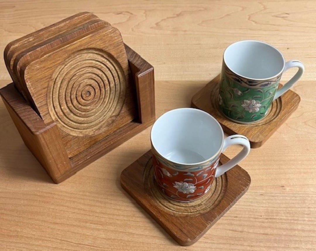 Teak Wood Coasters and Caddy, Set of 6, Vintage, Thailand - Etsy