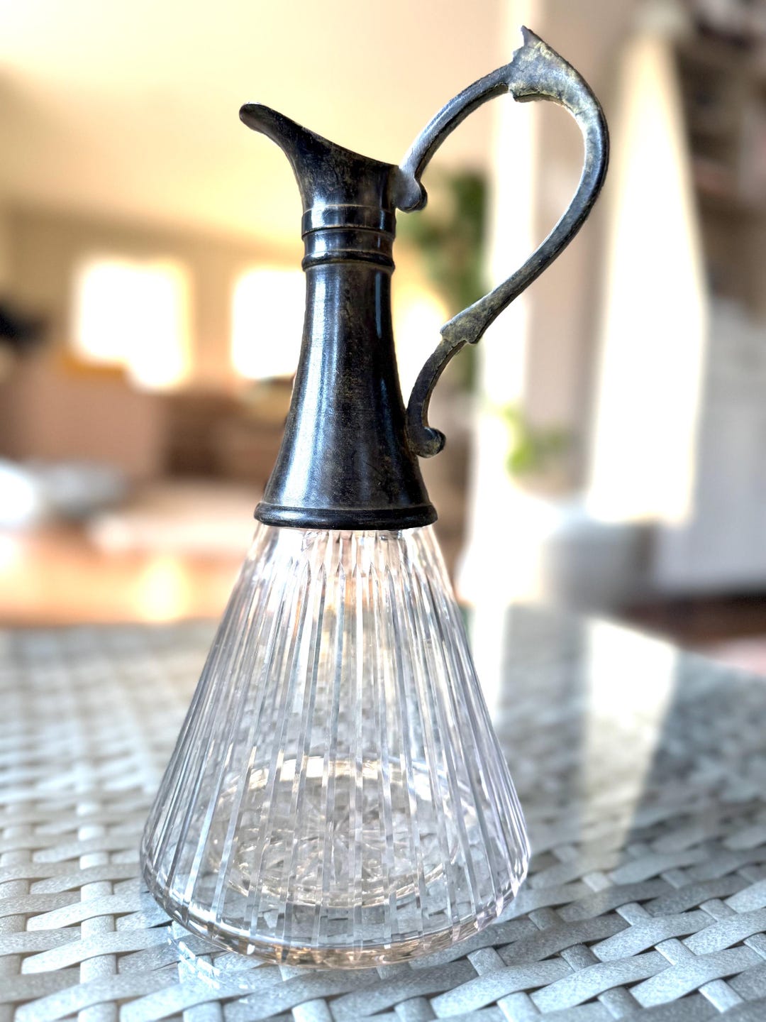 Vintage Glass and Metal Handle Carafe - Etsy