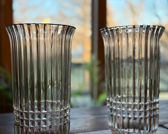 Vintage FTDA 1986 Crystal Glass Ribbed Flower Vase - Etsy