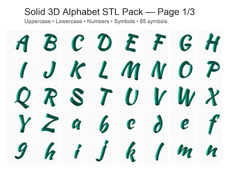 3D Alphabet Kaushan Script Font | Solid | STL Pack - Etsy
