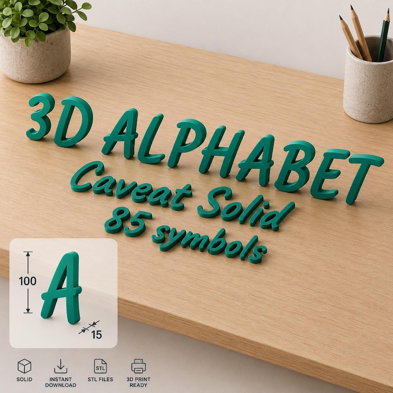 3D Printable Wall Letters | STL Pack | Caveat Font Solid - Etsy