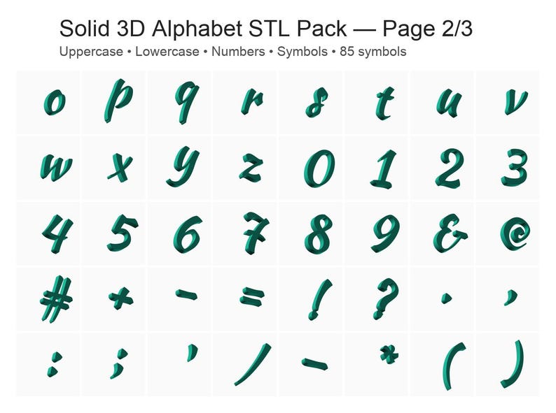 3D Alphabet Kaushan Script Font | Solid | STL Pack - Etsy