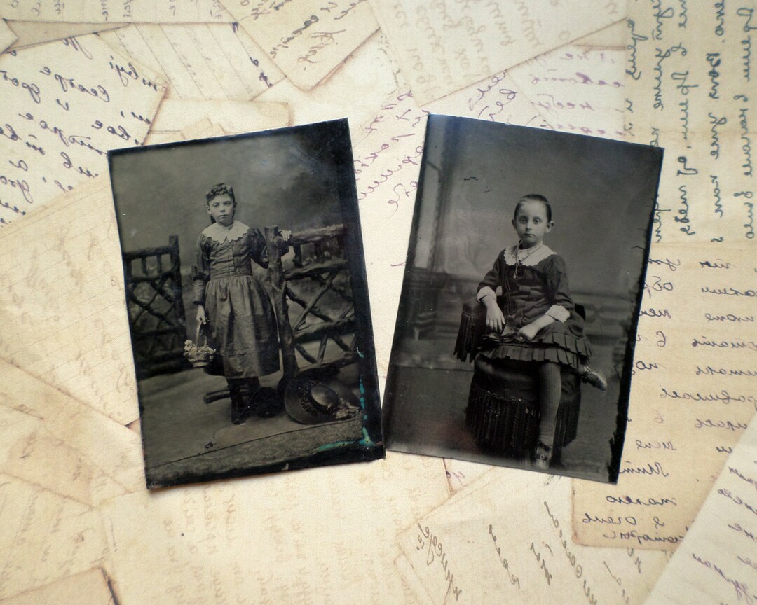 2 Antique Young Girls Tintype Photographs, 19th Century Girl Ferrotype ...