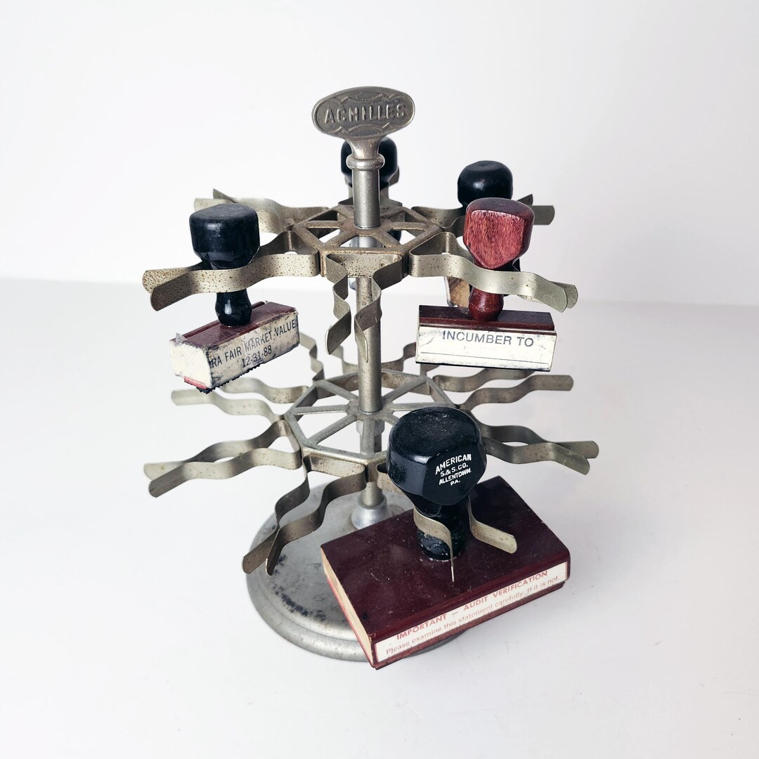 Vintage Achilles Stamp Carousel, Two-tier Office Stamp Holder With 5 ...
