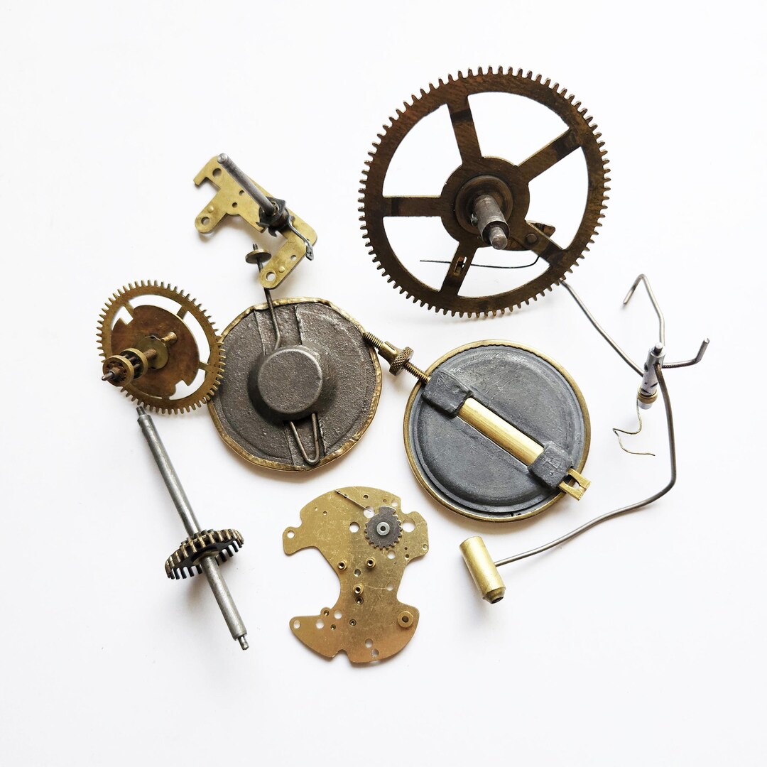 Lot of Vintage Watch and Clock Parts, Assorted Metal Pieces, Gears and ...