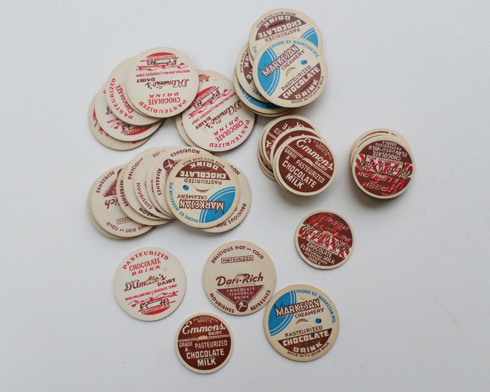 40 Vintage Chocolate Milk Bottle Caps, Dairy Pogs, Cardboard Milk Caps ...