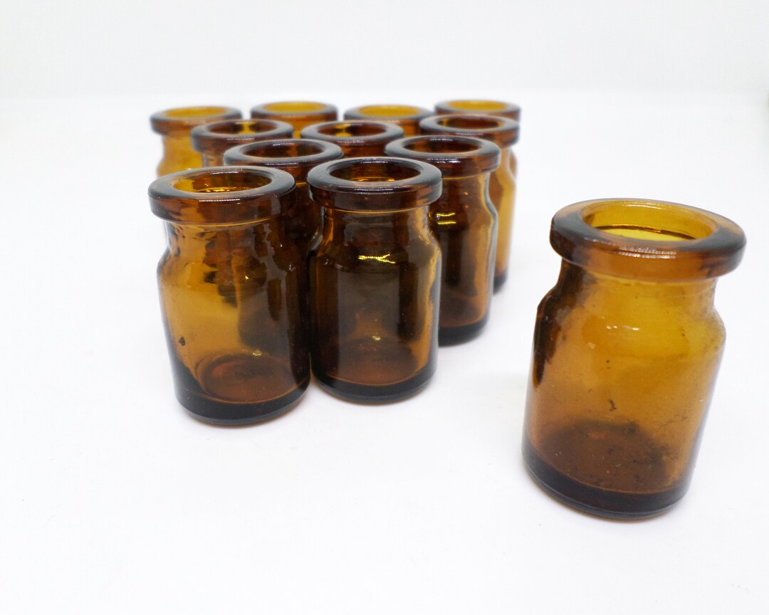 10 Vintage Small Brown Apothecary Vials, Tiny Brown Bottles, Old ...