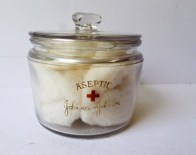 Vintage Johnson & Johnson Aseptic Jar, 1940s Dental Glass Jar, Glass J ...