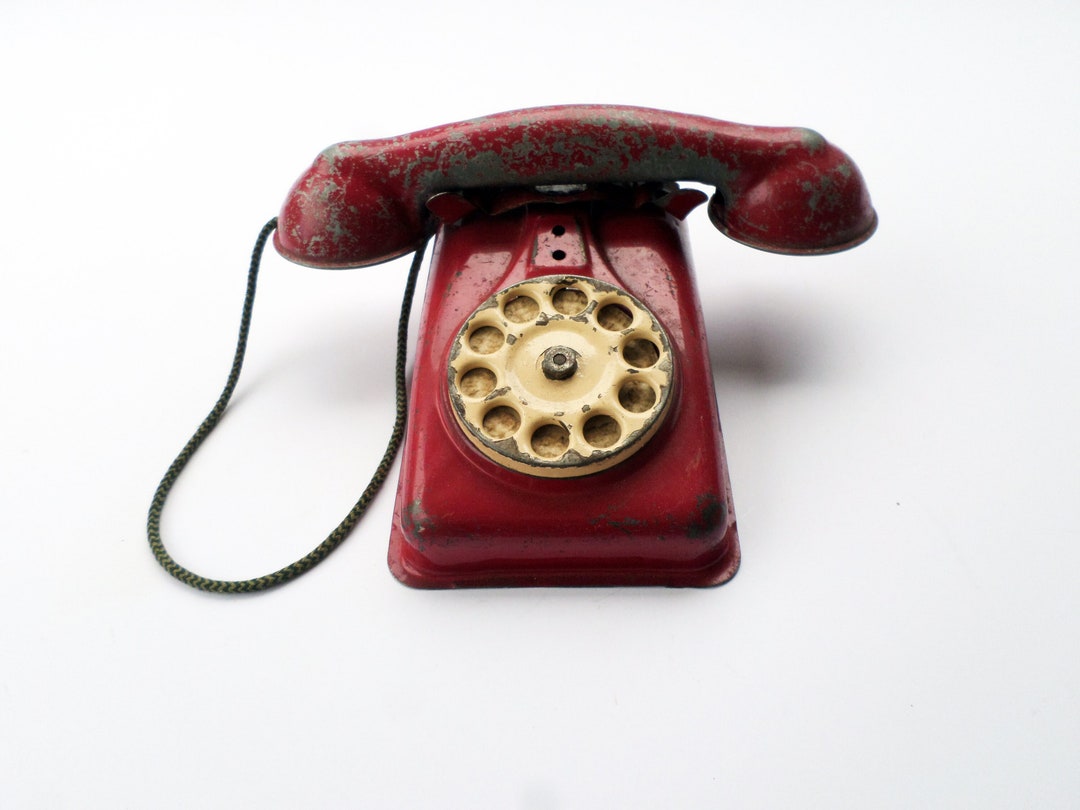 Vintage Red Toy Telephone With Cream Rotary Dial, Tin Telephone - Etsy