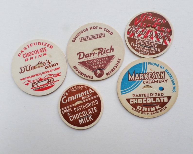 40 Vintage Chocolate Milk Bottle Caps, Dairy Pogs, Cardboard Milk Caps ...