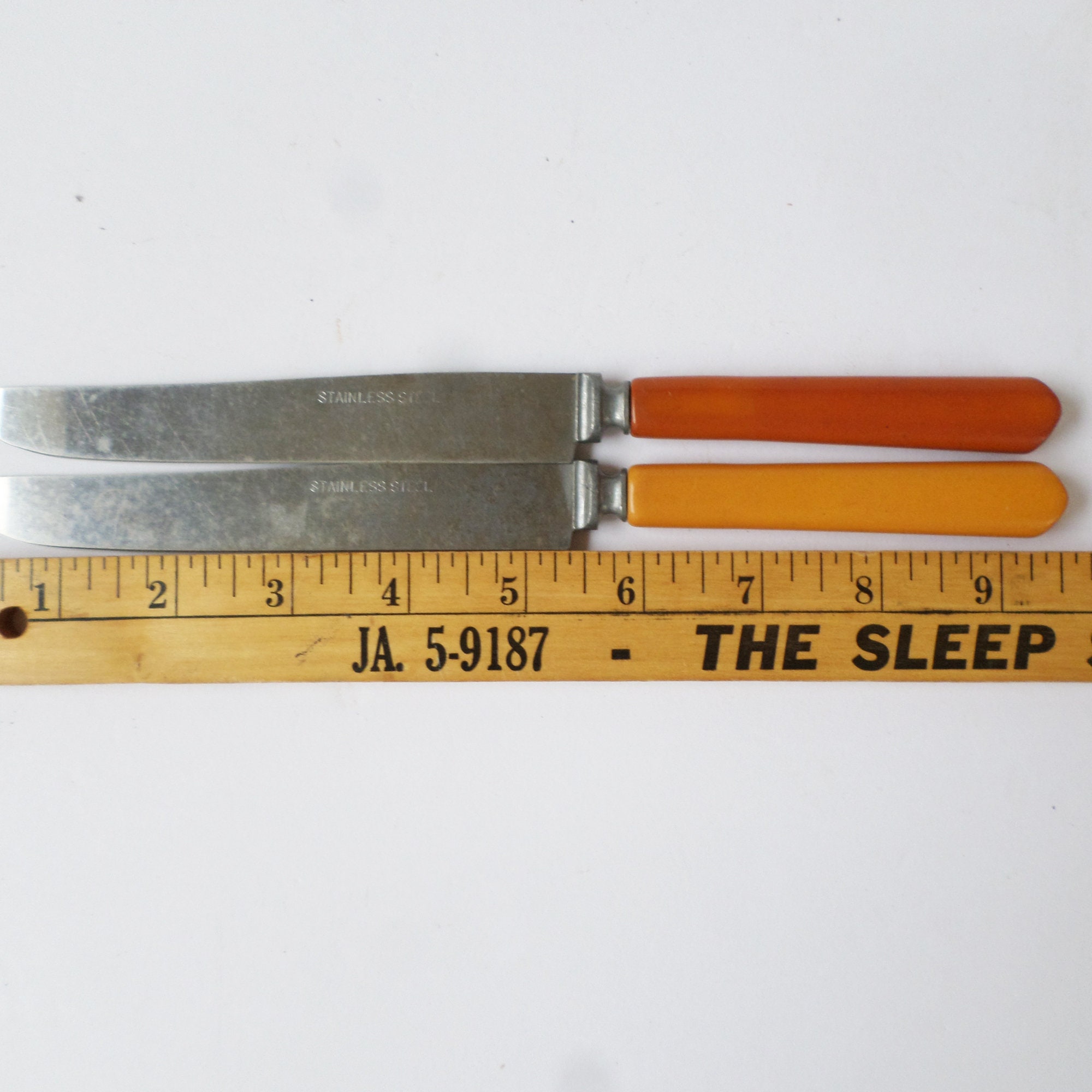 6 Vintage Tan Bakelite Table Knives, Vintage Stainless Steel Bakelite ...