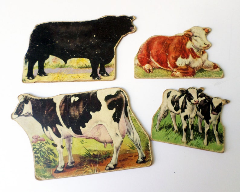 Vintage Cardboard Farm Animals, 1930s Child's Pretend Play Barn Animals ...