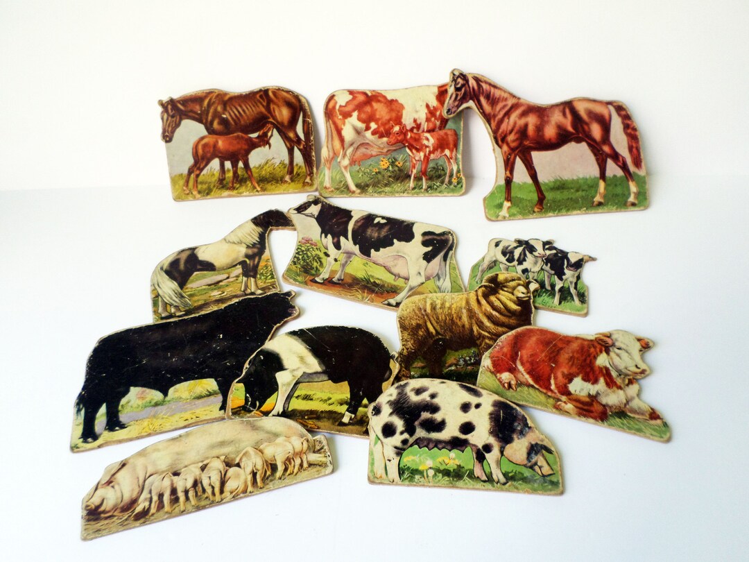 Vintage Cardboard Farm Animals, 1930s Child's Pretend Play Barn Animals ...
