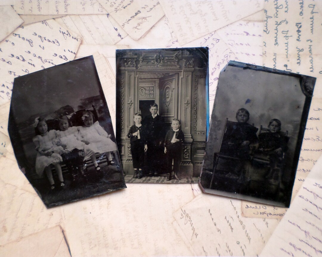 3 Antique Young Siblings Tintype Photographs, 19th Century Victorian ...