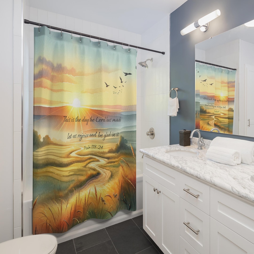 Psalm Bible Verse Shower Curtain Faith Style Bathroom Decor Faith Based ...