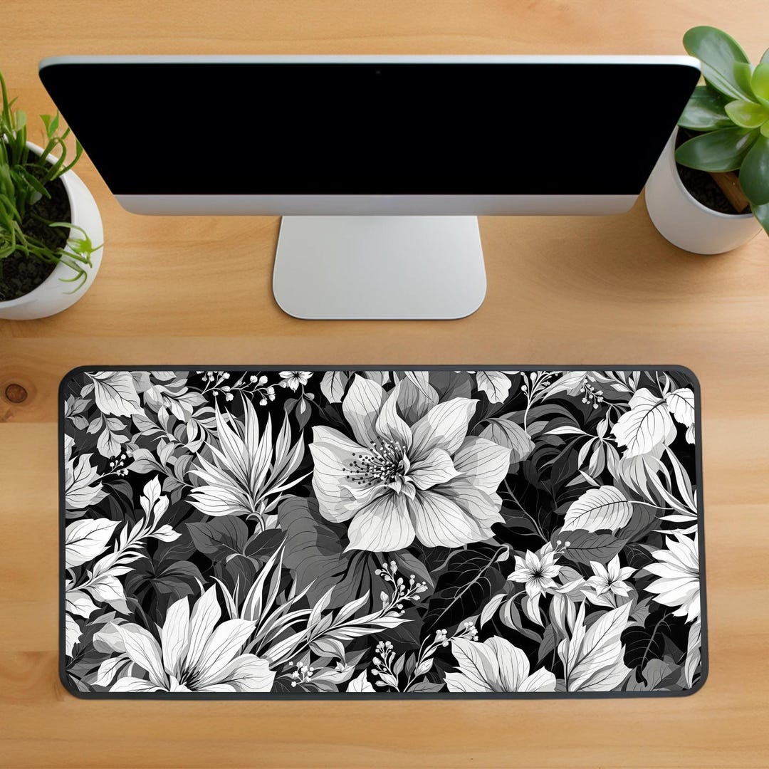 Gray Desk Pad Black and White Desk Mat Minimalist Desk Mat Watercolor ...