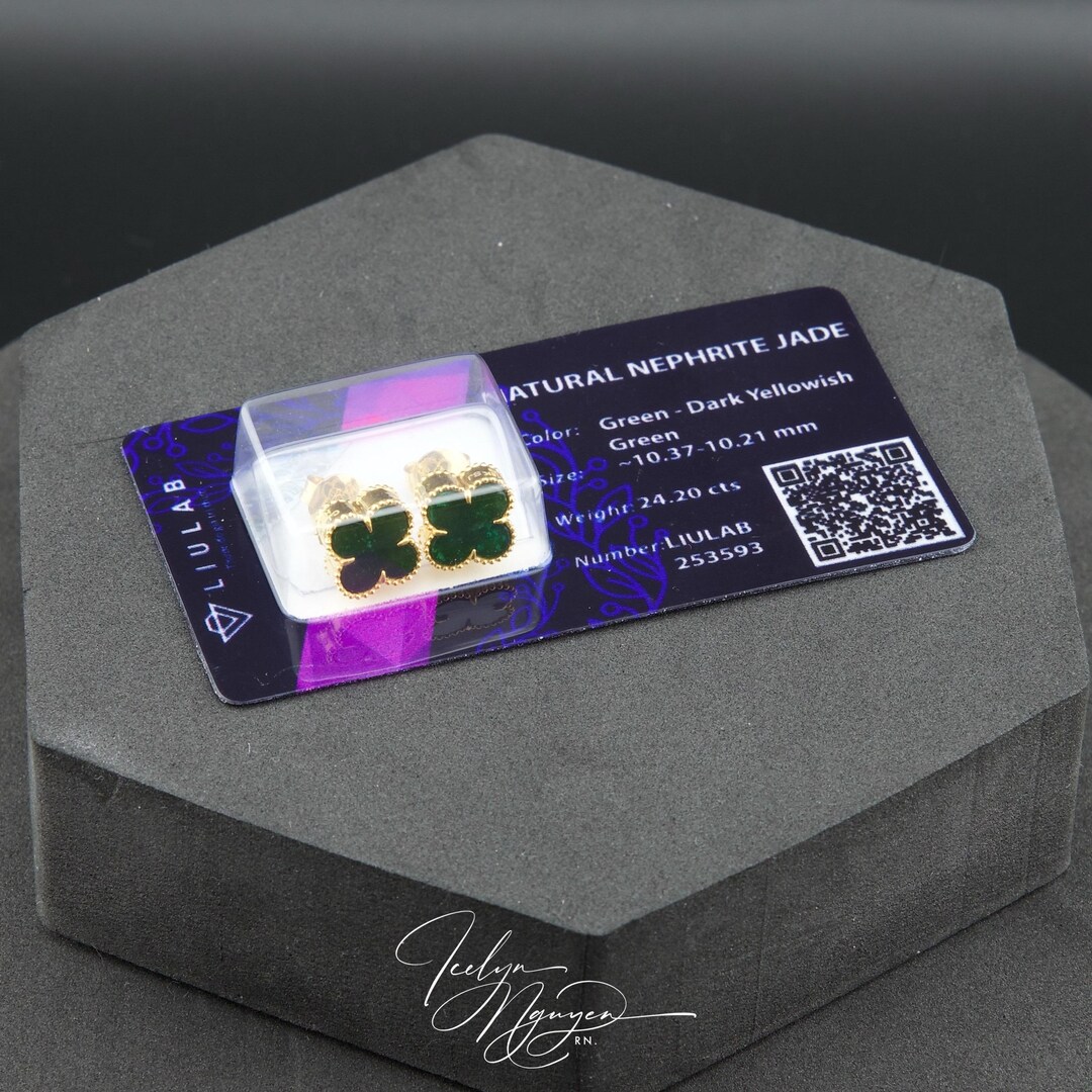 Van Cleef Style 18K Solid Gold With Nephrite Jade - Etsy