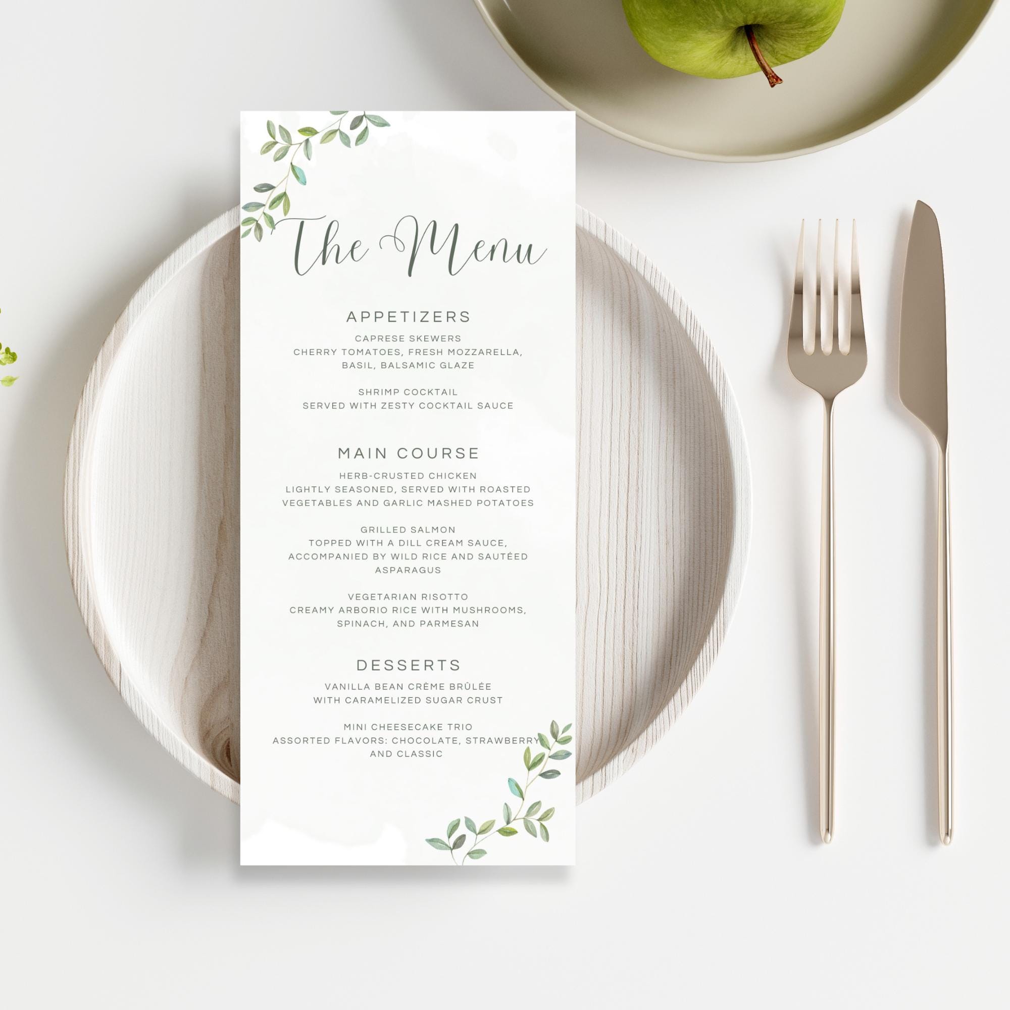 Wedding Dinner Menu Sage Green Leaves | Editable Canva Template Rustic ...