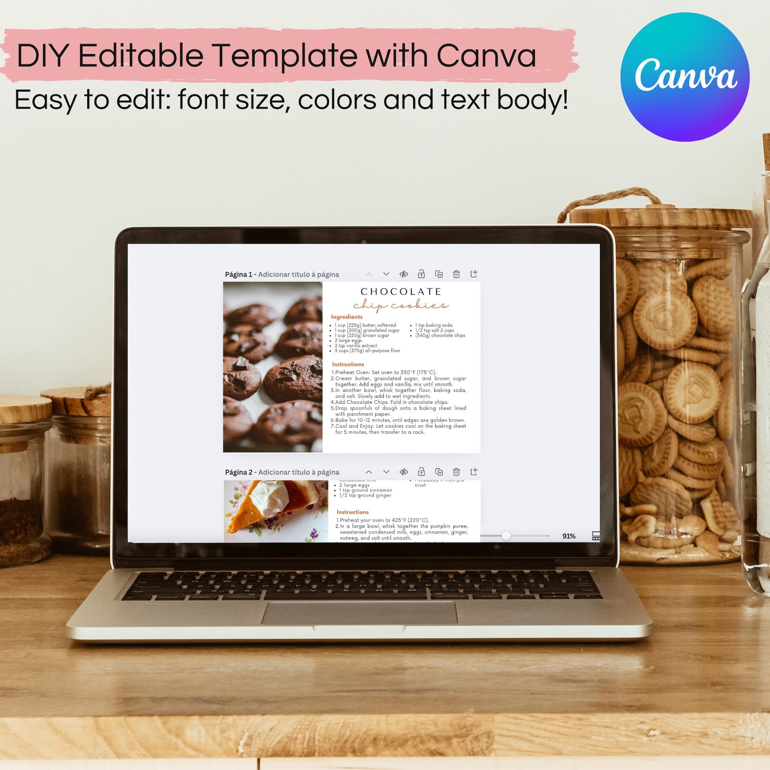 Customizable Recipe Card Template | Classic 4x6 Canva Template ...