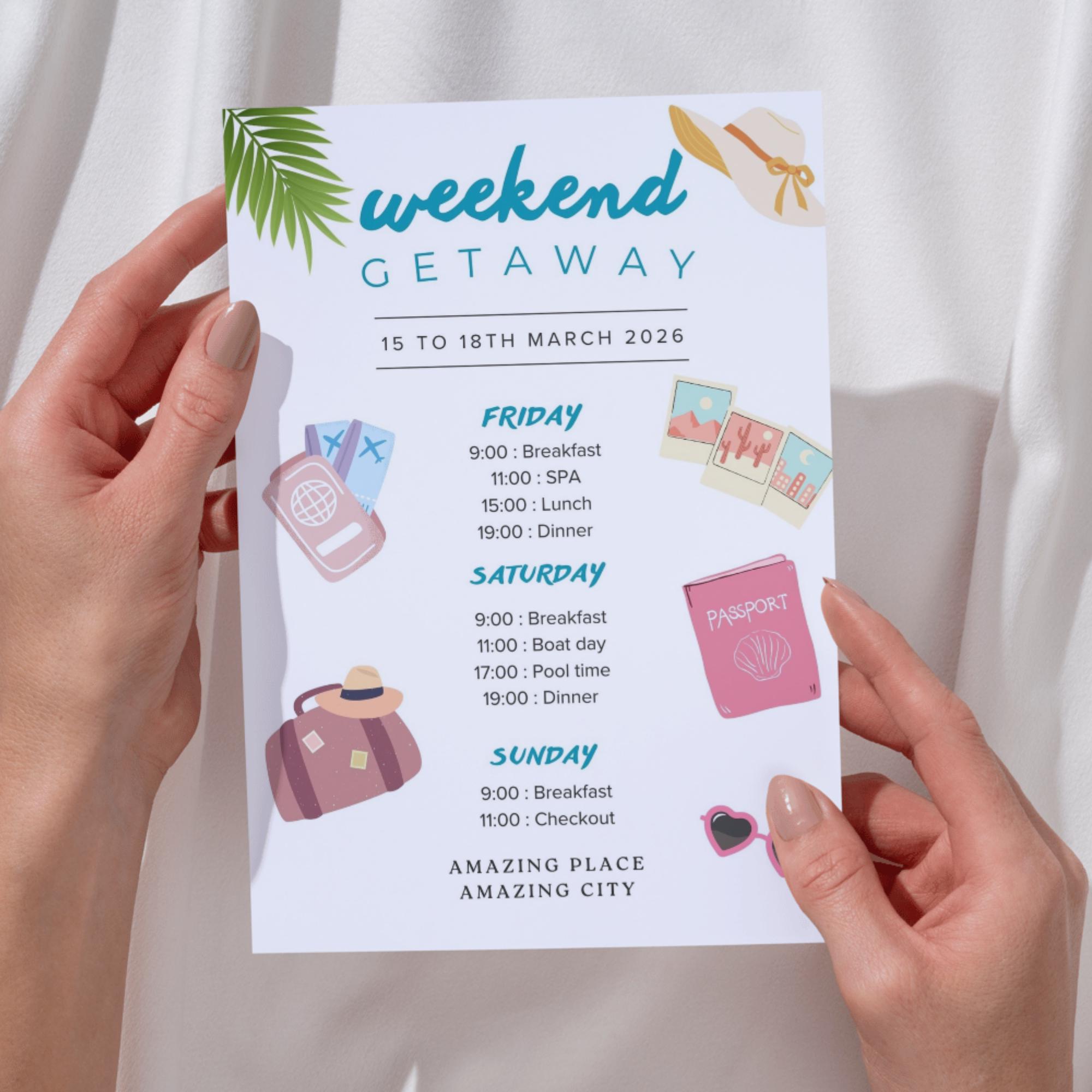 Editable Travel Itinerary | Weekend Vacation Planner | Getaway ...
